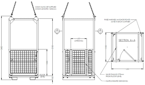 Crane Work Platform Cage 4 Man (With Roof) Perth | Forklift Safety ...